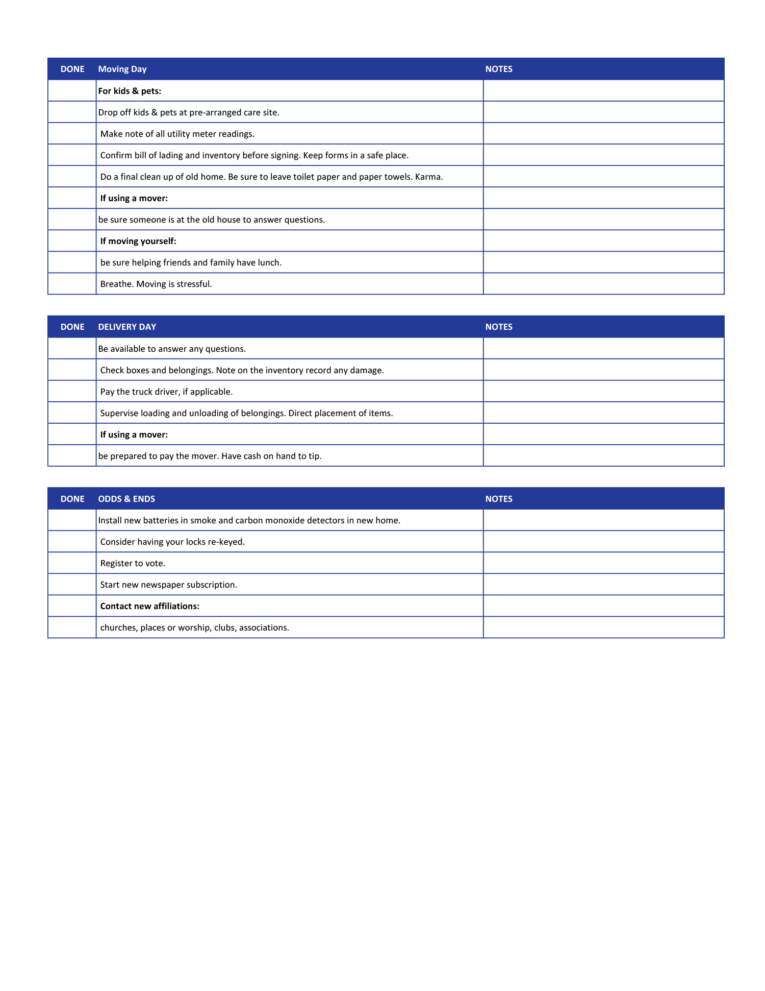 Checklist for Moving Into a New Home - Docformats.net