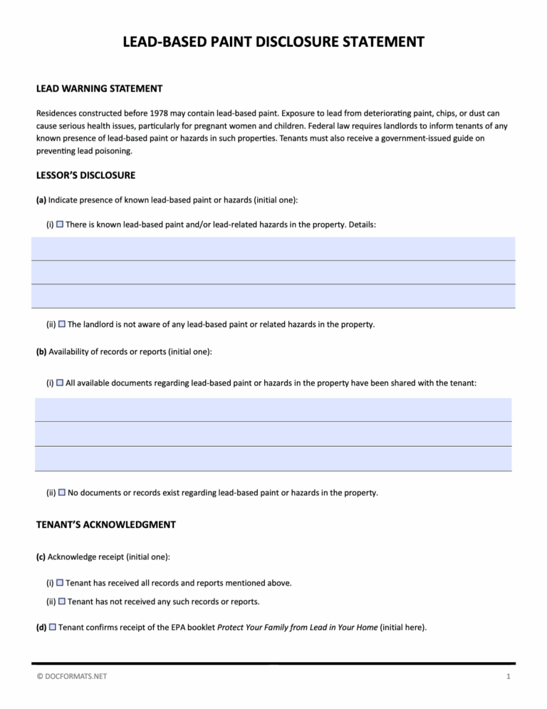 Lead-Based Paint Disclosure Form for Landlords (Word, Google Docs, PDF)