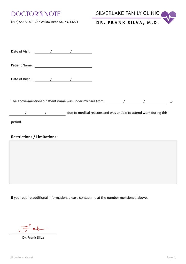 Free Doctor Note Templates (for Work and School) - DocFormats