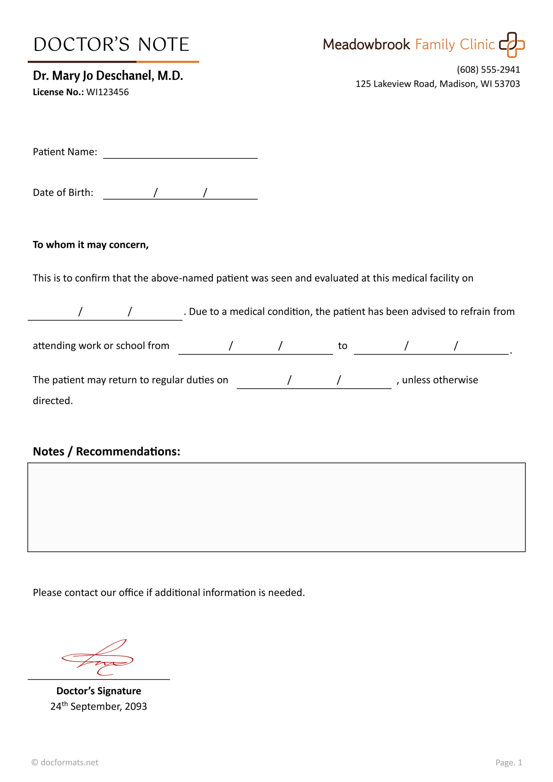 Free Doctor Note Templates (for Work and School) - DocFormats