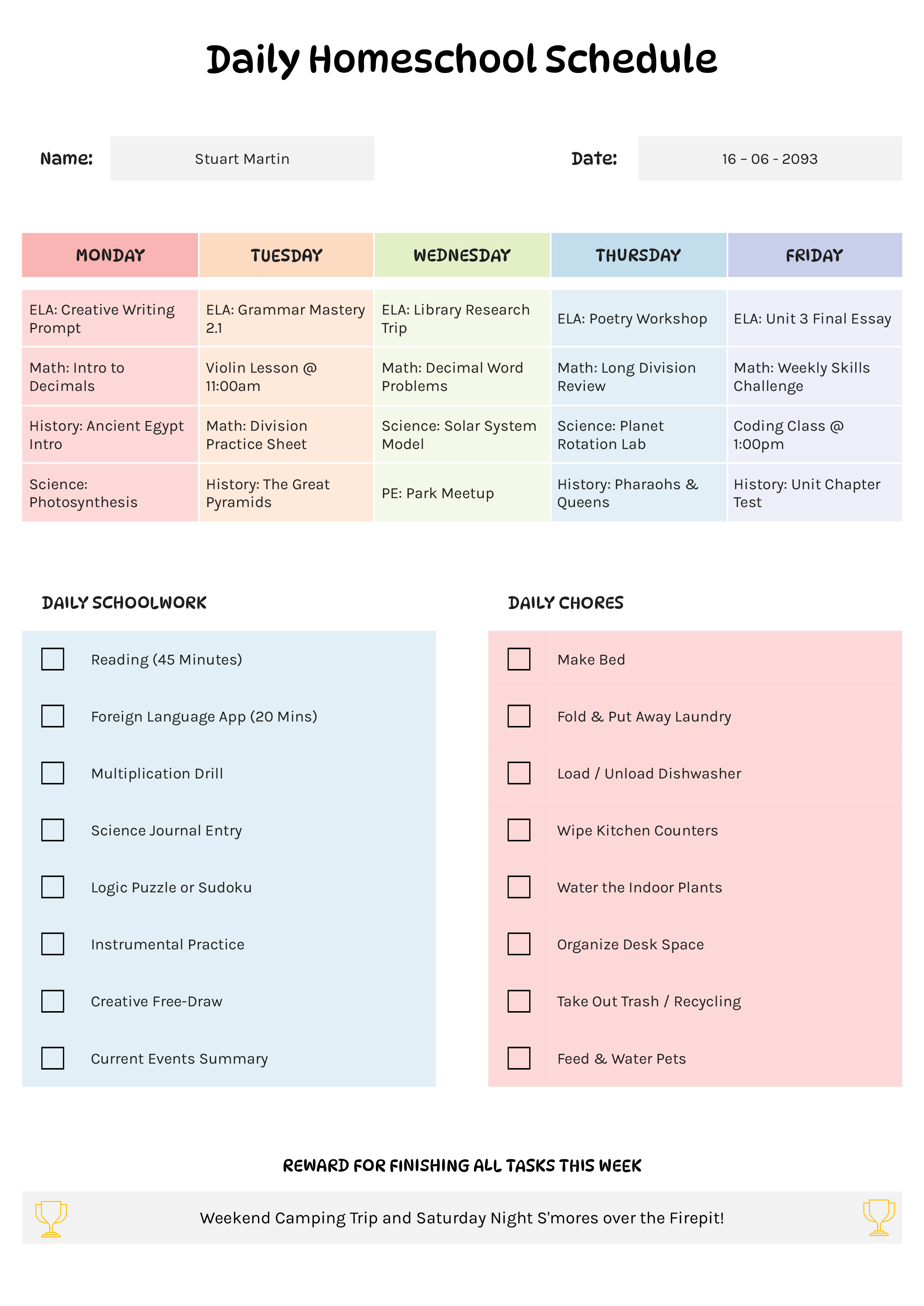 Homeschool Schedule Templates (Daily, Weekly, and Monthly)