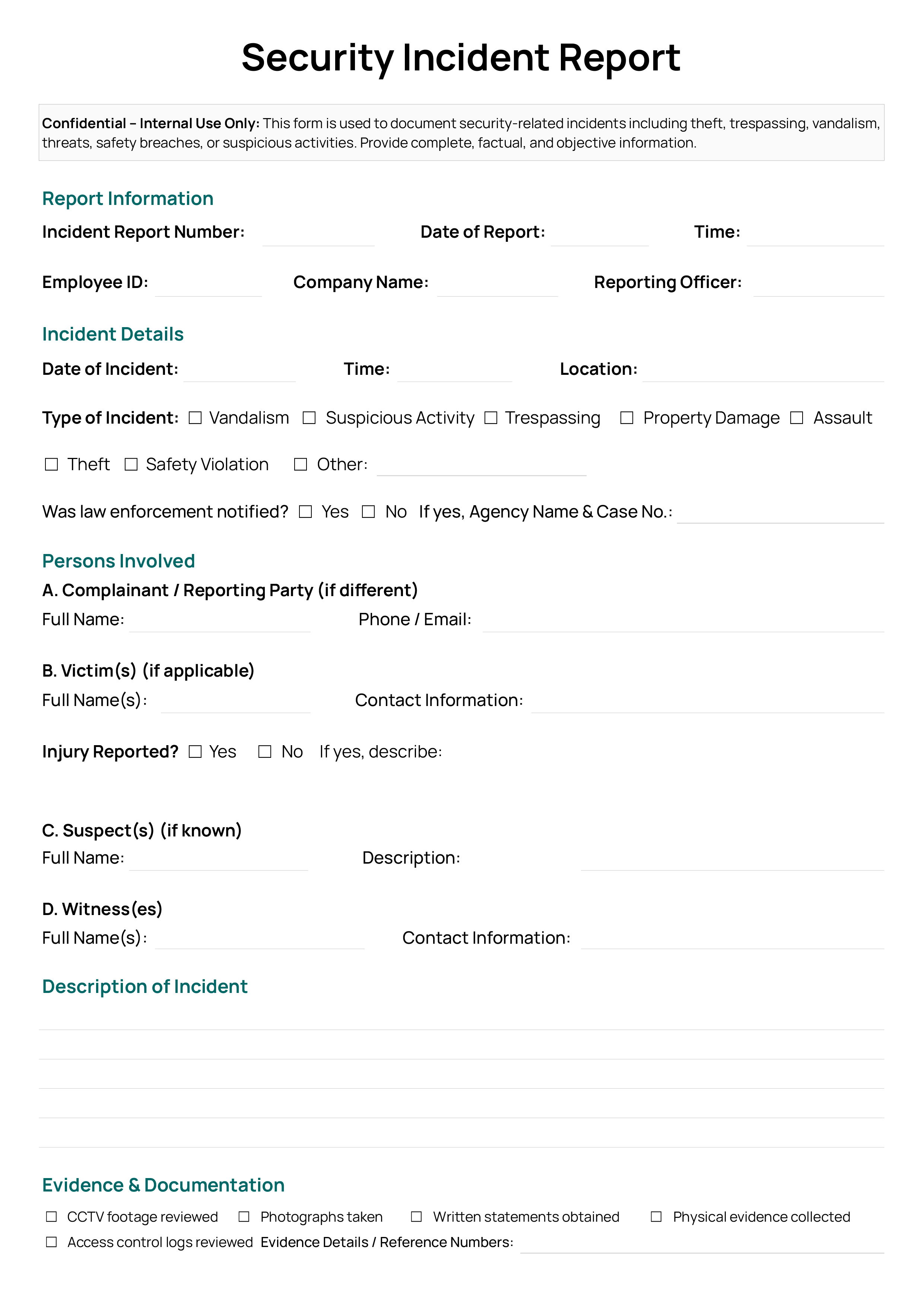 Free Incident Report Templates (Word | Google Docs)